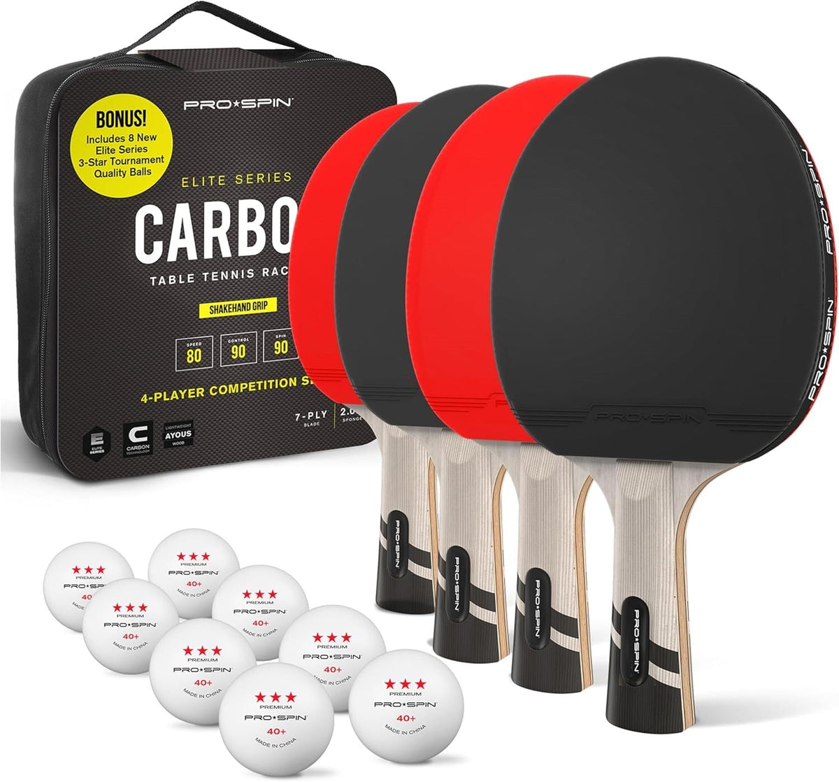 Carbon Fiber Ping Pong Paddles | 4-Player Elite Set | Pro-Spin Sports